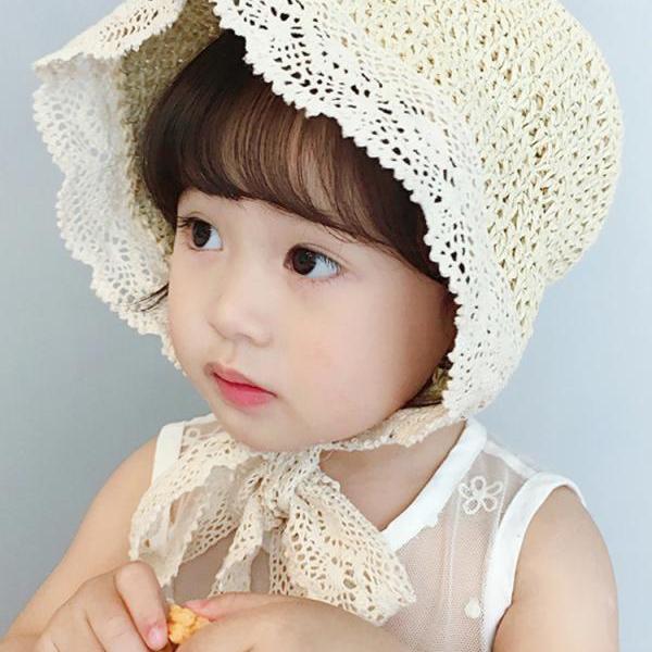 Lace Ribbons, Pure Handmade Straw Hats For Children, Summer Sunshade ...