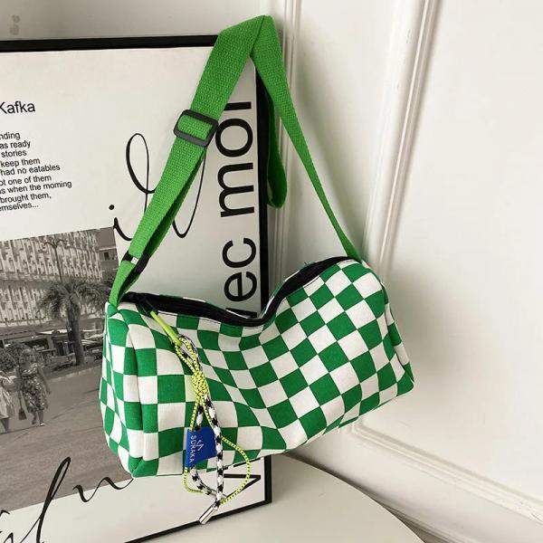 Green And White Checkerboard Print Shoulder Bag on Luulla