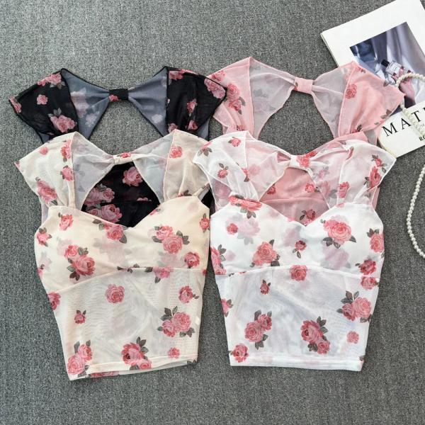 Elegant Floral Sheer Crop Top Collection on Luulla