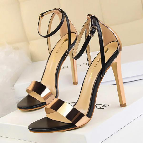 Elegant Black And Gold High Heels Sandals on Luulla