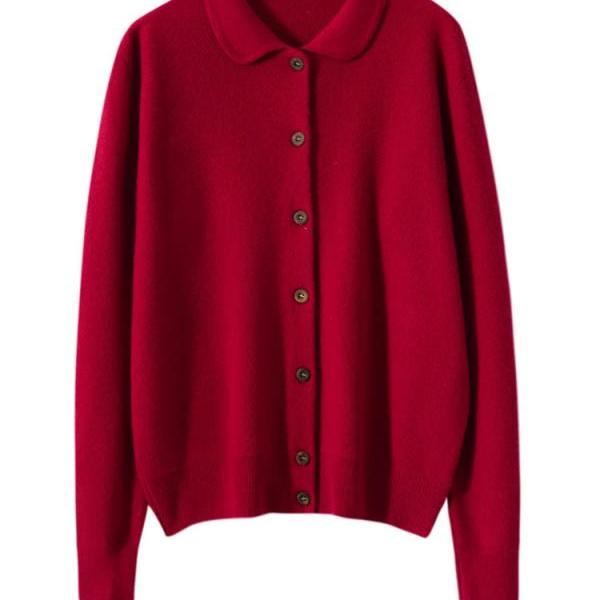 Cozy Red Button-up Cardigan With Soft Fabric on Luulla