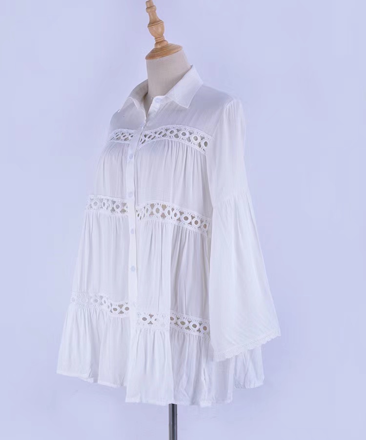 Rayon, Layer Lace, Shirt-style Flared Sleeves, Beach Blouse, Sun ...