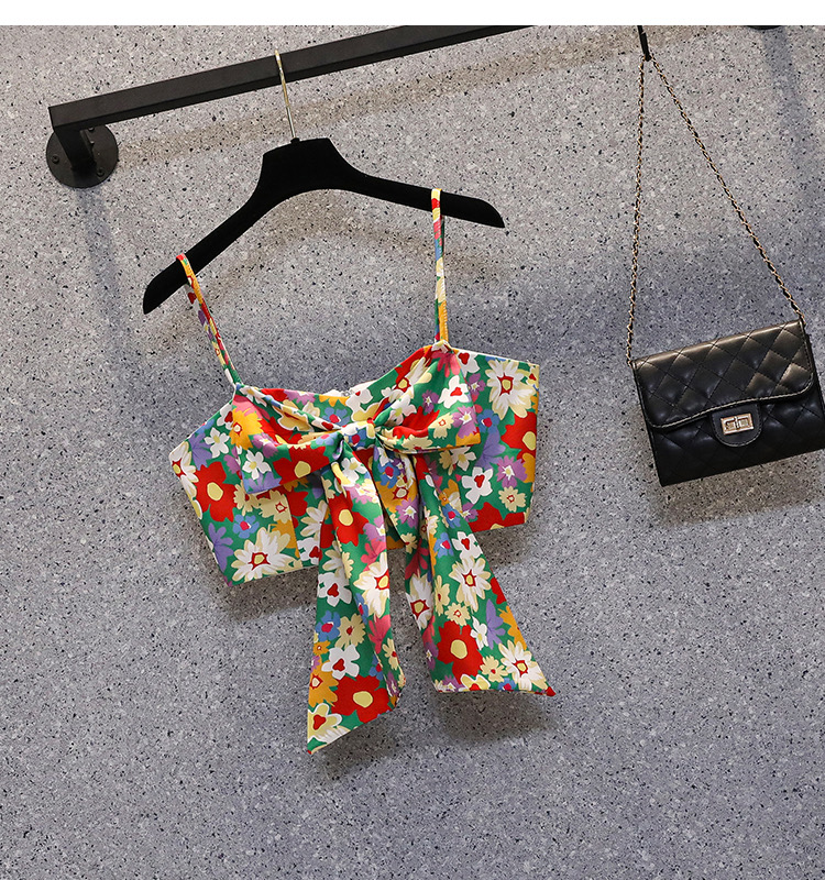 Spaghetti Strap Bowknot Tank Top, Printed Crop Top on Luulla