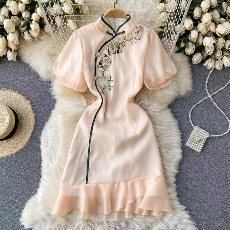 Summer,vintage, Modified Cheongsam, Clash Colors, Coiled Button ...