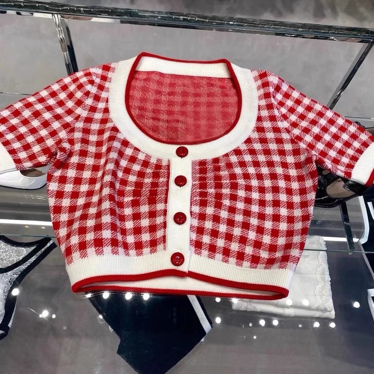 Red Plaid, Slim Short Style, Sweet Cardigan on Luulla