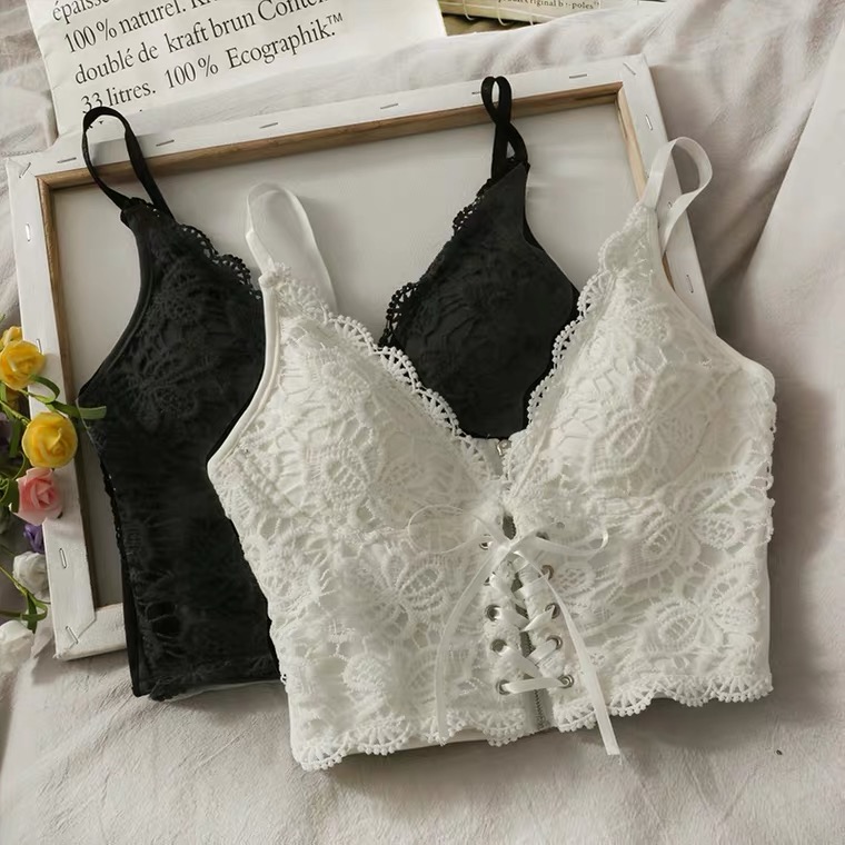 Short Style Slim Crop Top, Spaghetti Strap Lace Top on Luulla