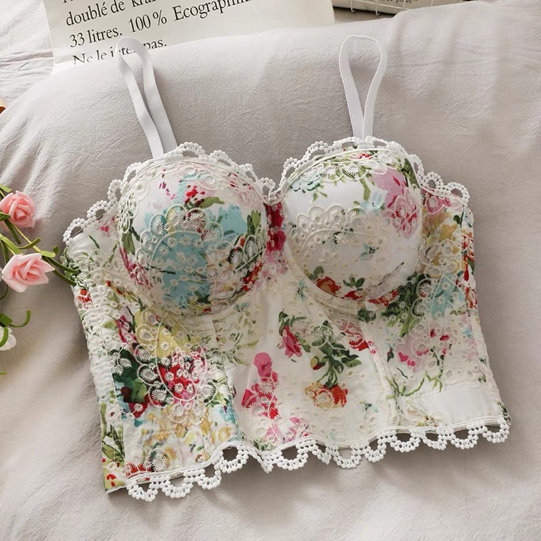 Sweet Wind, Hollow Out Lace Embroidery Top,floral Bra on Luulla