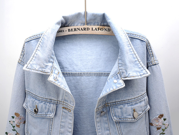 Embroidered Denim Jacket, Loose, Versatile, Floral Bow Long Sleeve ...