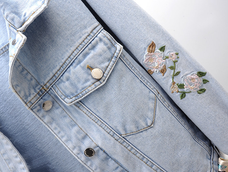 Embroidered Denim Jacket, Loose, Versatile, Floral Bow Long Sleeve ...