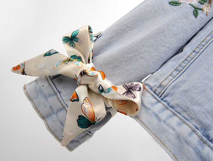 Embroidered Denim Jacket, Loose, Versatile, Floral Bow Long Sleeve ...