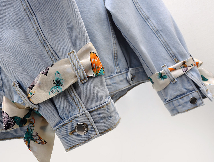 Embroidered Denim Jacket, Loose, Versatile, Floral Bow Long Sleeve ...