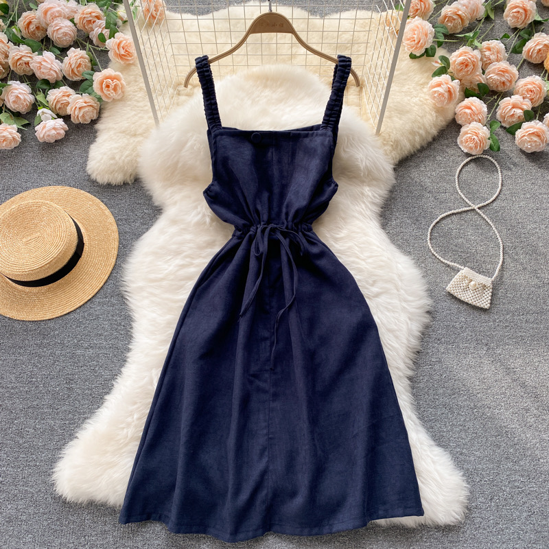 Vintage Strap Dress, Waist Drawstring Long Strap Dress, ! on Luulla