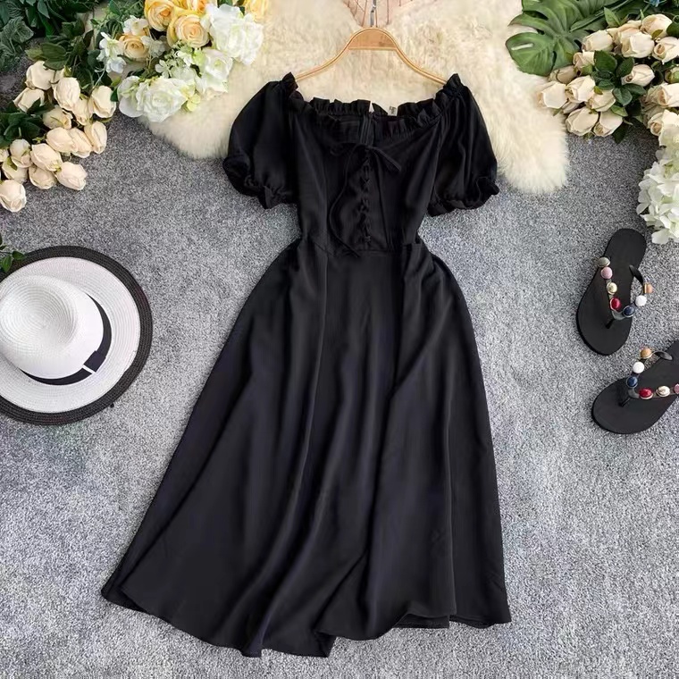Cute Dress, Ear-trimmed, Off Shoulder Bubble Sleeves Dress,vintage ...