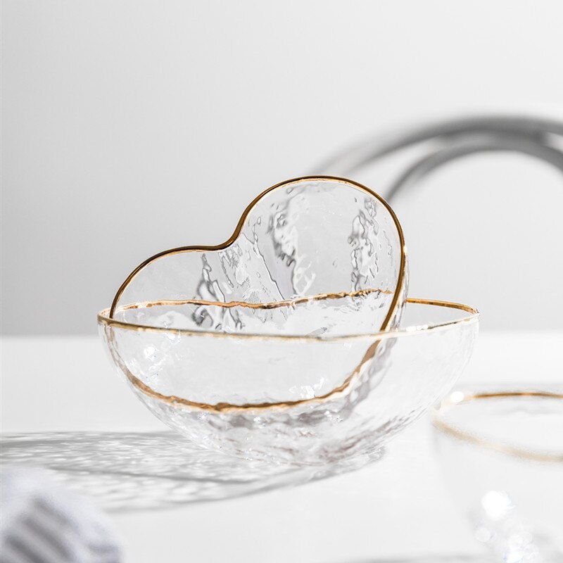 Glass Heart Gold Plate Tableware Set Vintage Salad Fruit Dinnerware ...