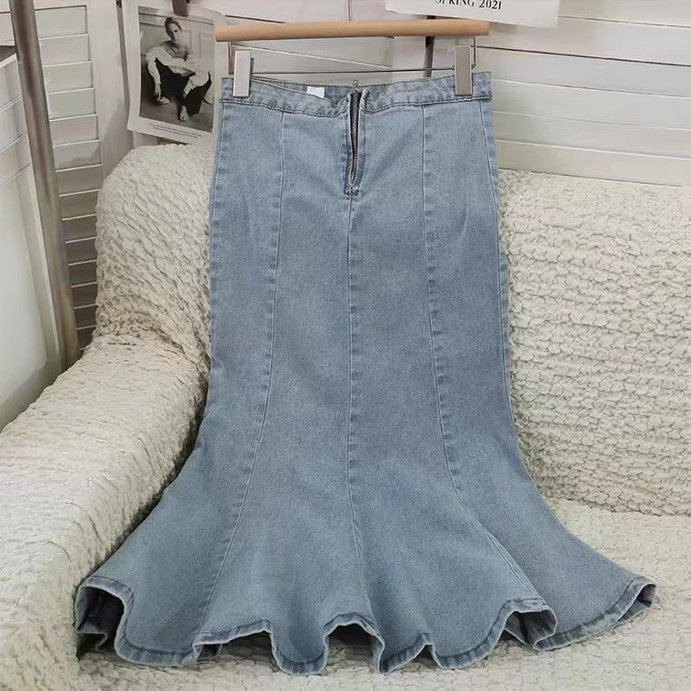 Front And Back Both Wear, Fish Tail Wrap Hip Skirt, Mid-length, Peplum ...