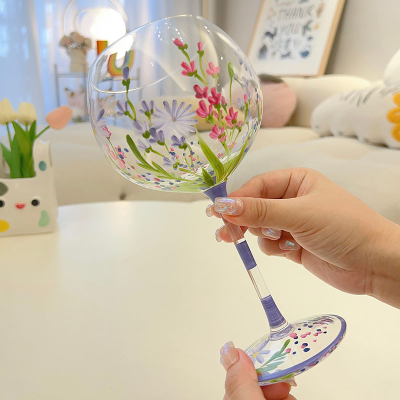Ins Hand-painted Flower Wine Glass Cup on Luulla