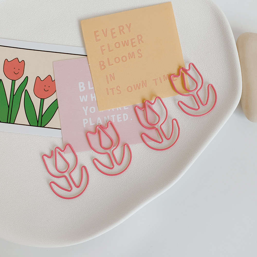 20 Pcs/pack Small Red Flower Paper Clips Kawaii Stationery Metal Clear ...