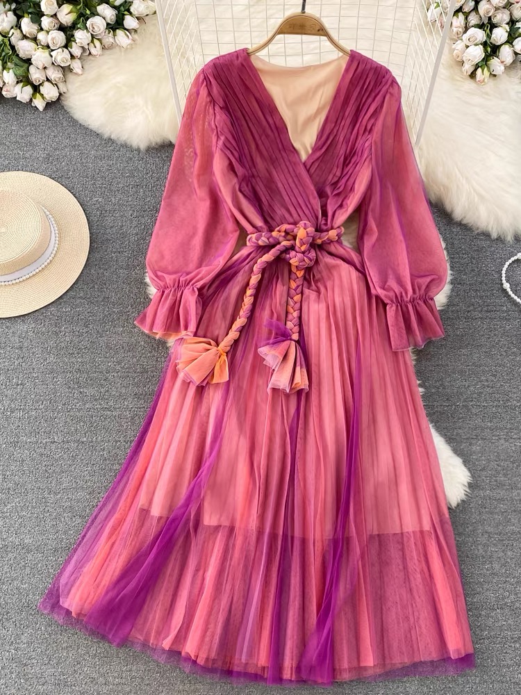 Light Mature Wind, Retro, Temperament Dress, Long Sleeves Maxi Ress, V ...