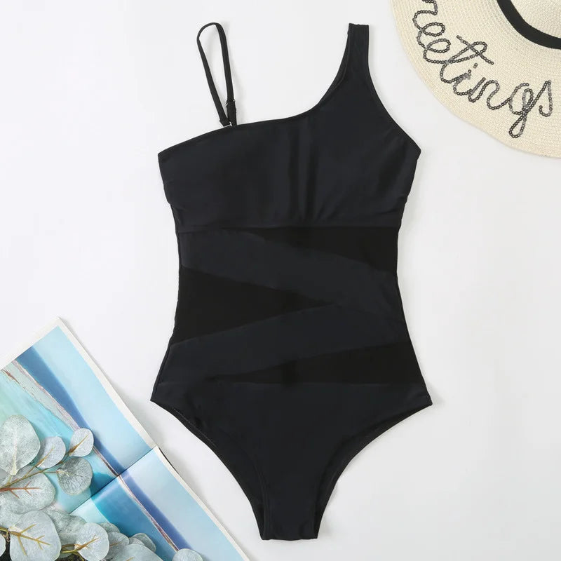 Womens One-shoulder Mesh Panel Swimsuit Bathing Suit on Luulla