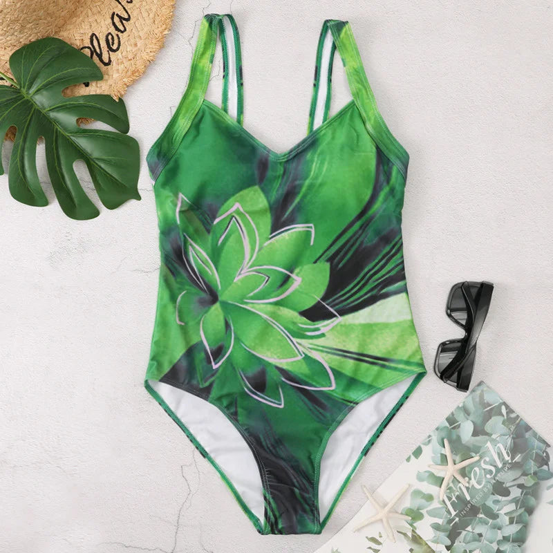Womens Tropical Floral Print One-piece Swimsuit Swimwear on Luulla
