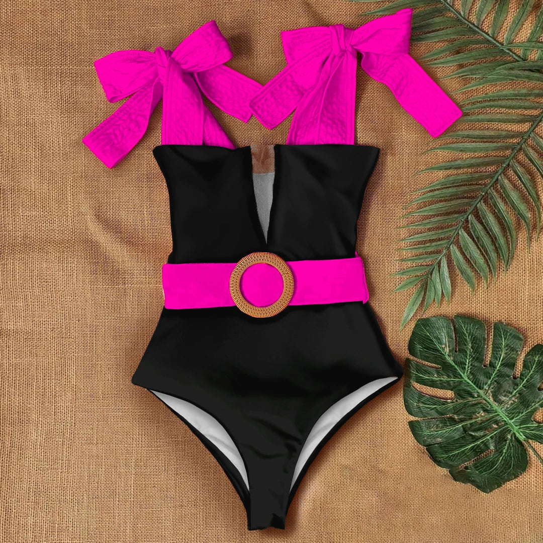 Womens Black Monokini With Pink Belt And Ties on Luulla