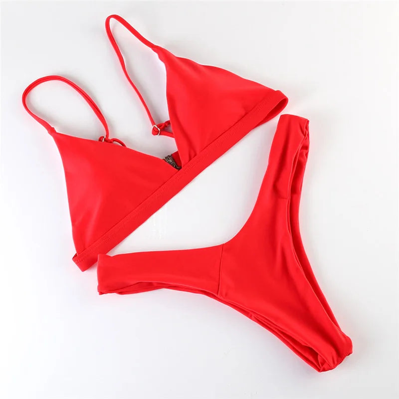 Womens Red Triangle Top Bikini Swimwear Set on Luulla