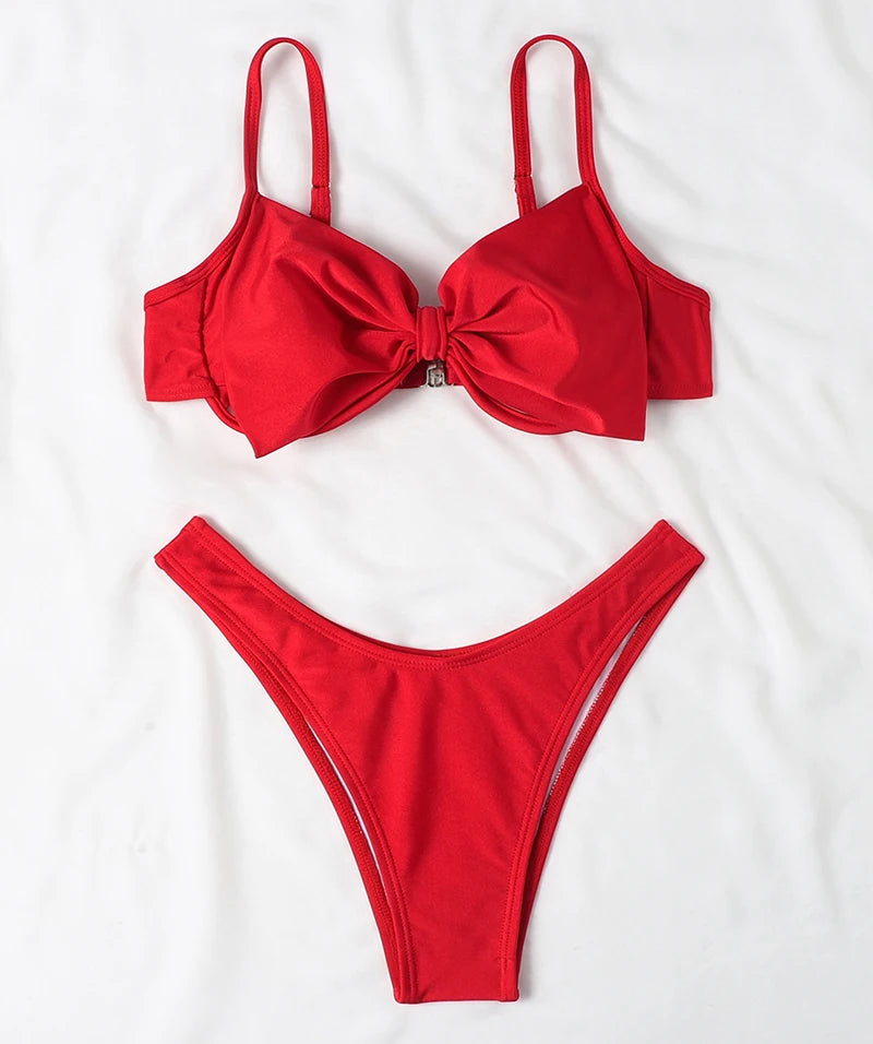 Elegant Red Two-piece Swimsuit With Bow Detail on Luulla