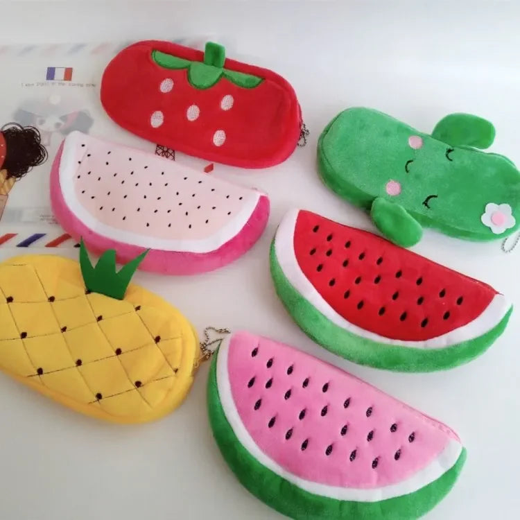 Cute Fruit Shaped Plush Pencil Cases Set on Luulla