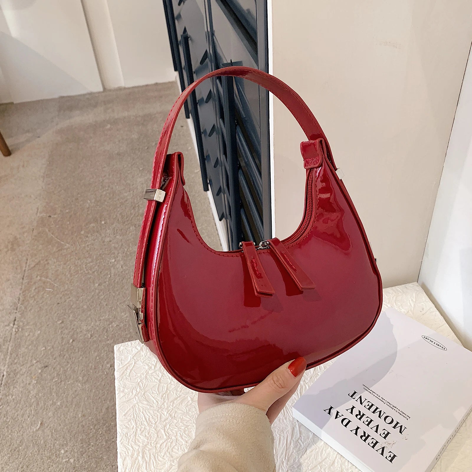 Elegant Glossy Red Patent Leather Handbag For Women on Luulla