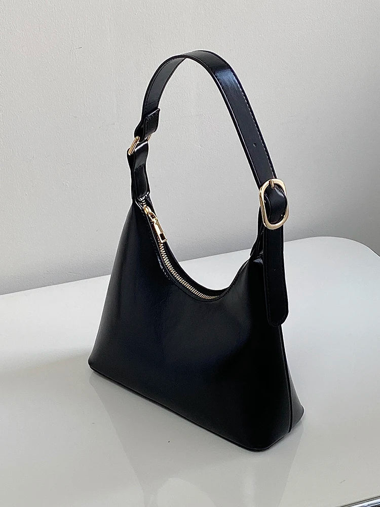 Elegant Black Leather Zipper Top Handle Handbag on Luulla