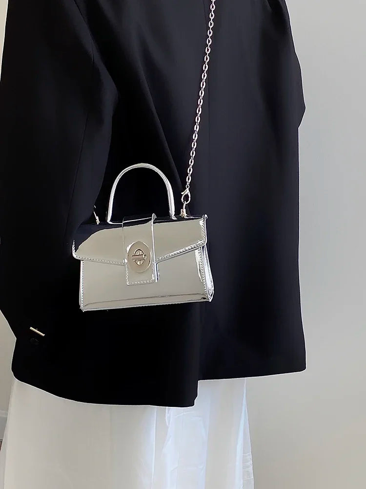 Elegant Metallic Silver Mini Top-handle Fashion Handbag on Luulla