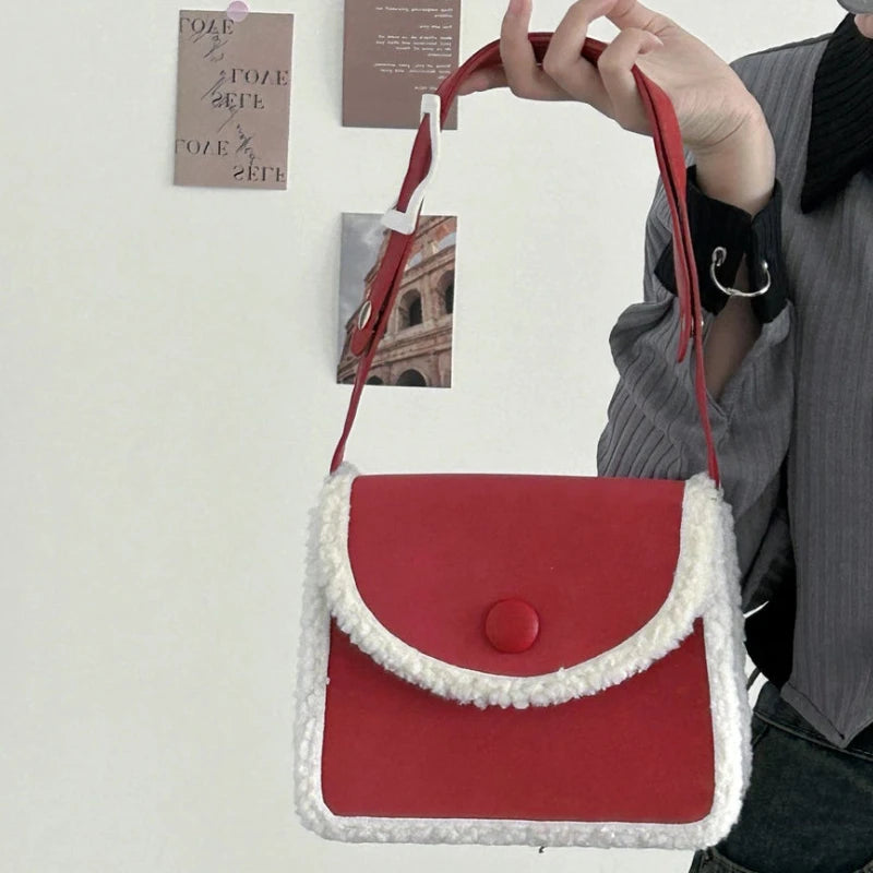 Chic Red Flap Shoulder Bag With White Trim Detail on Luulla
