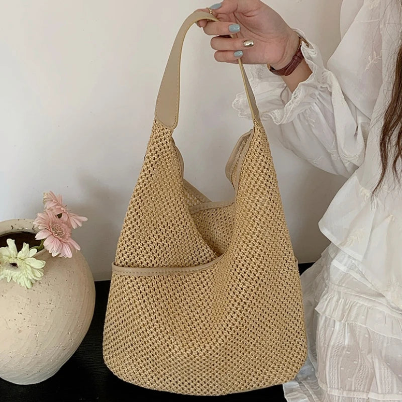 Bohemian Style Woven Straw Shoulder Tote Bag on Luulla
