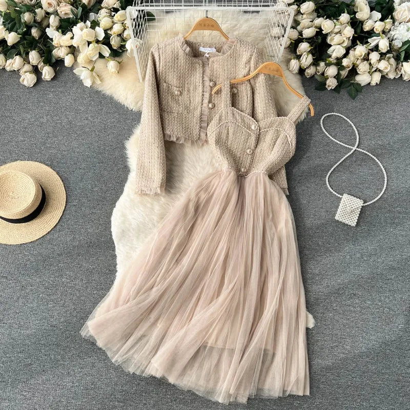 Elegant Two-piece Beige Knit Dress Set on Luulla
