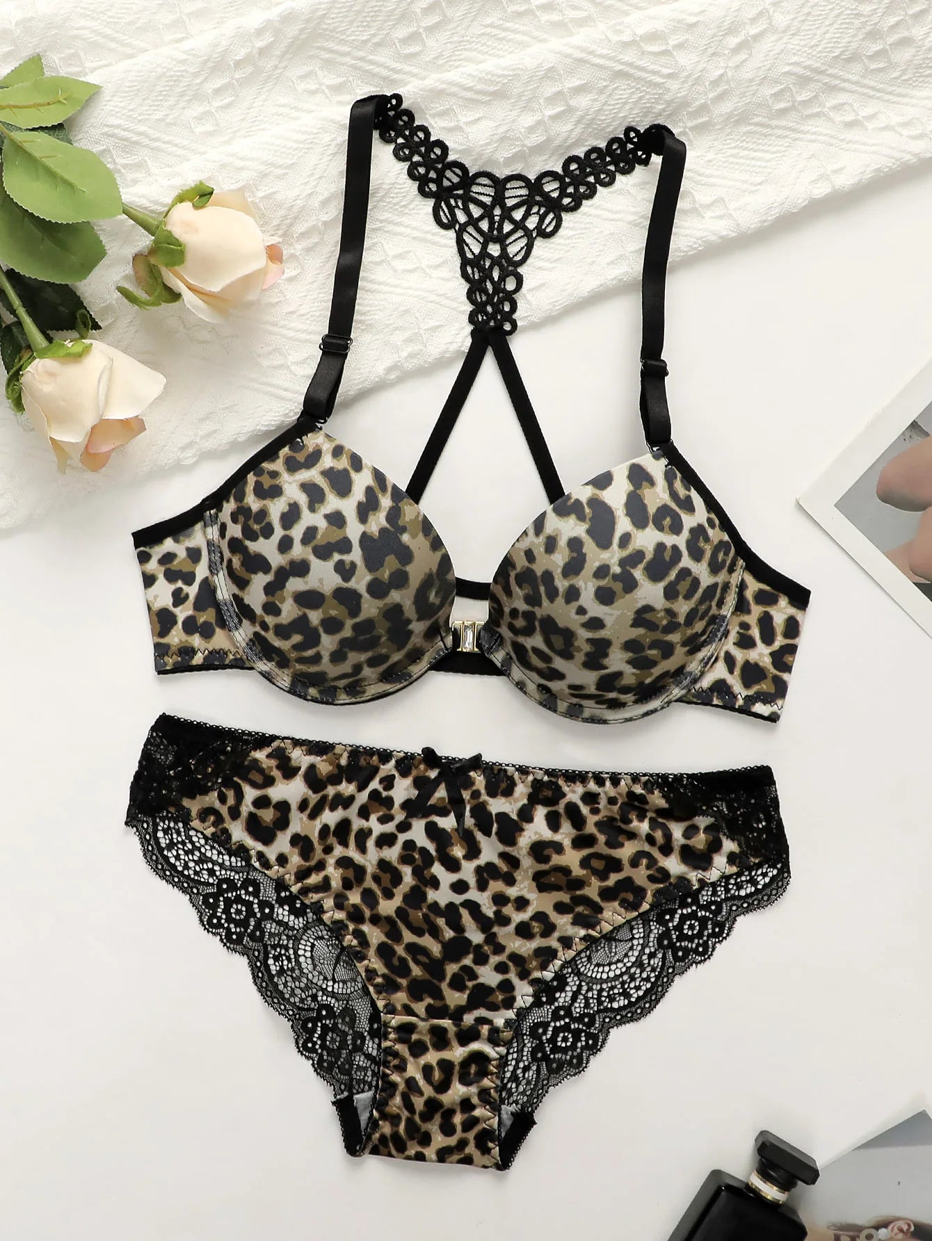 Leopard Print Lace Bra And Panty Set on Luulla
