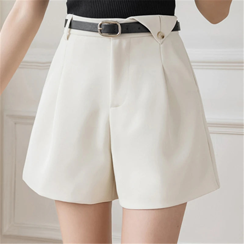 Womens High Waist Belted Pleated Shorts on Luulla