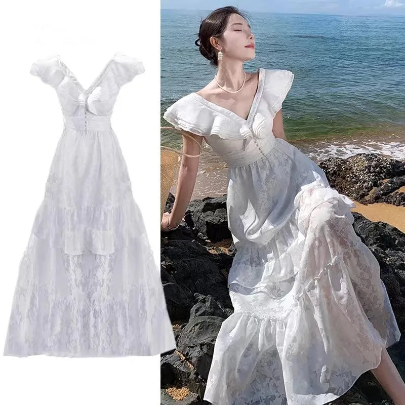 Elegant White Lace Maxi Beach Dress on Luulla