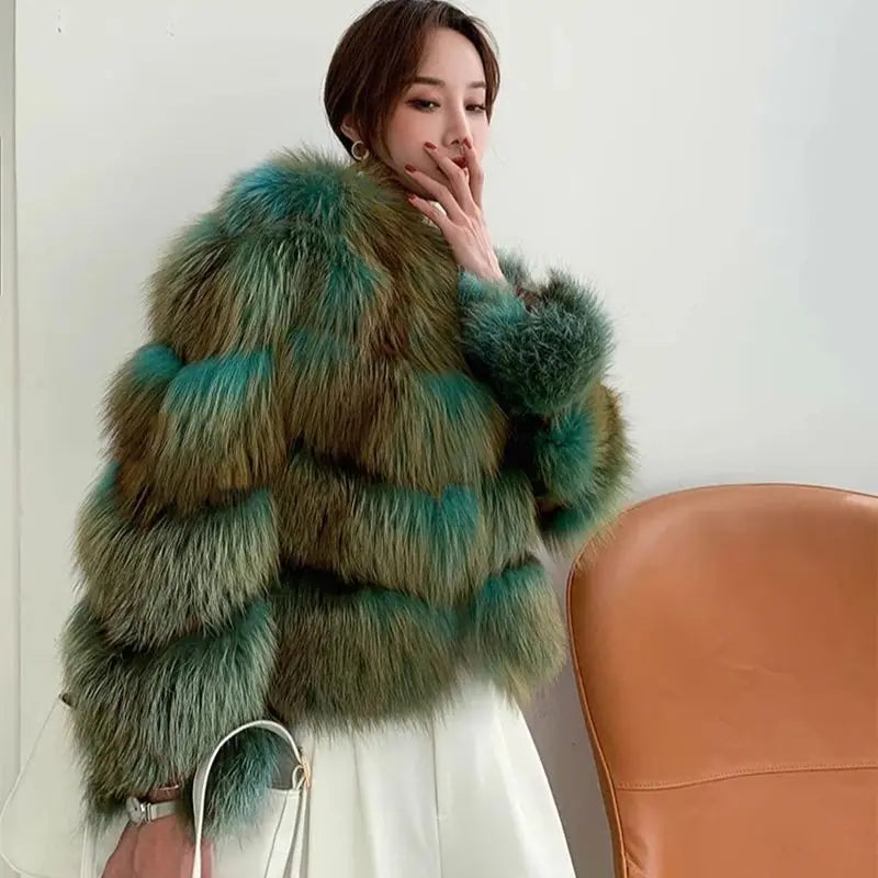 Womens Chic Faux Fur Striped Winter Jacket on Luulla
