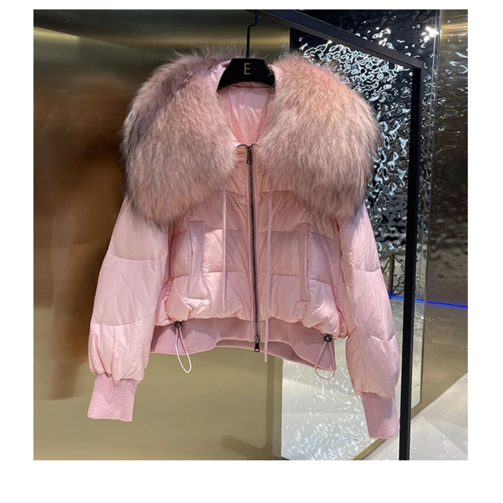 Light Pink Puffer Jacket With Faux Fur Collar on Luulla