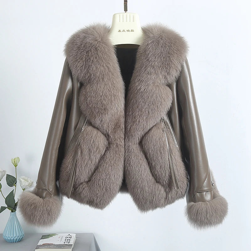 Womens Luxurious Faux Fur Trimmed Leather Jacket on Luulla