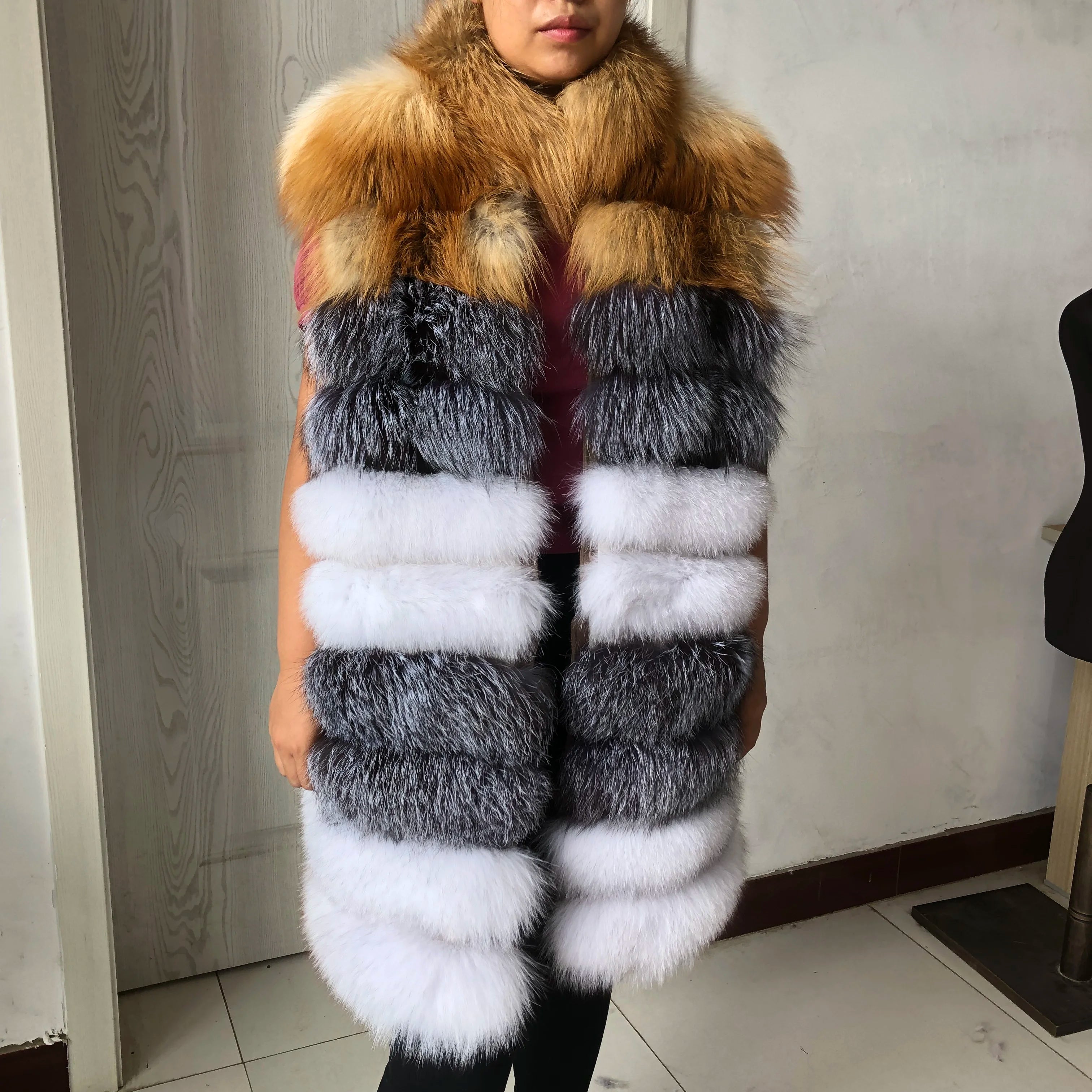 Luxurious Multi-color Faux Fur Long Vest on Luulla