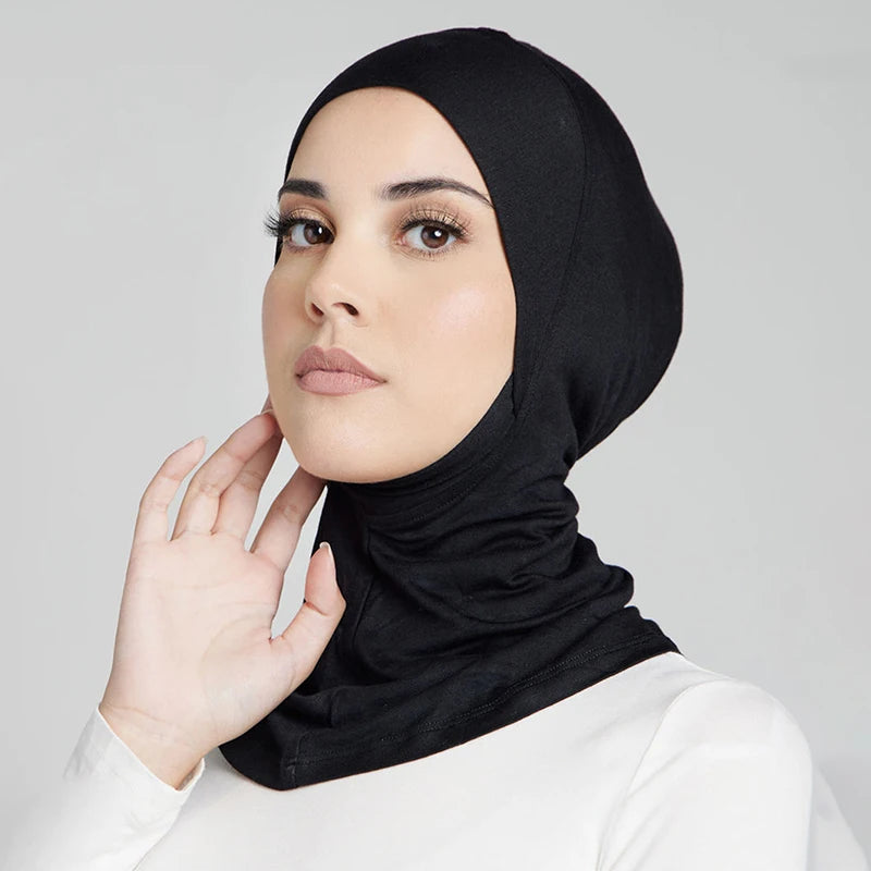 Premium Black Cotton Stretch Hijab Underscarf on Luulla