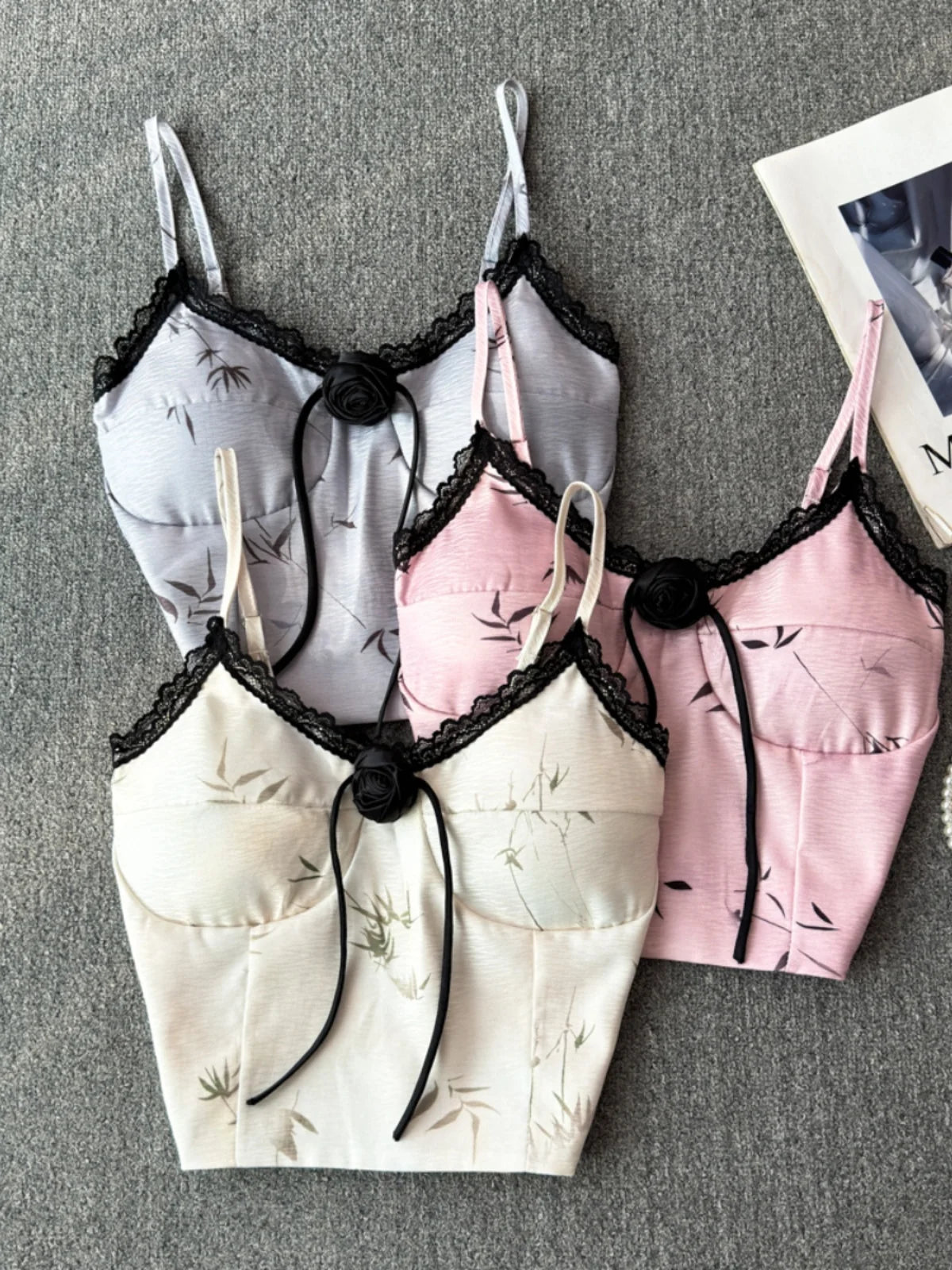 Floral Lace Trimmed Spaghetti Strap Camisole Tops on Luulla