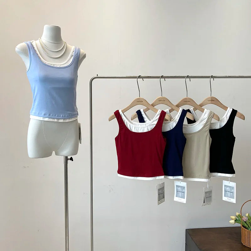 Womens Two-tone Slim Fitted Tank Tops on Luulla