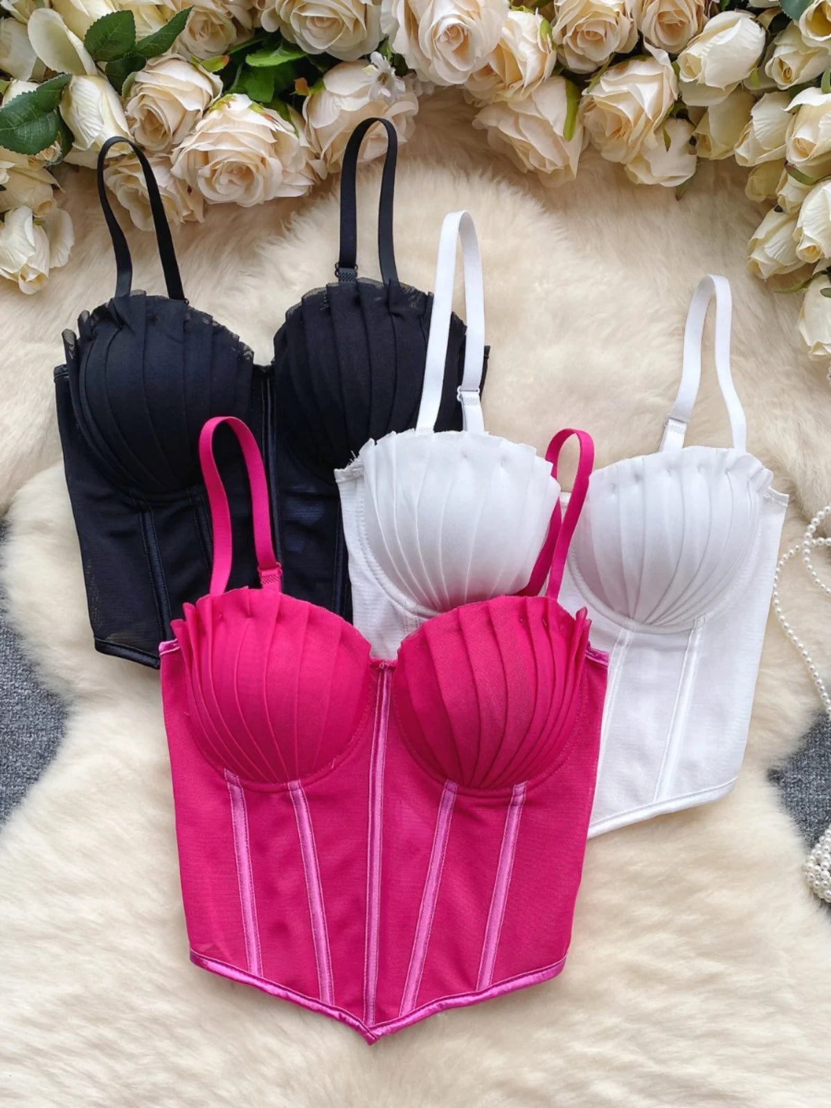 Elegant Pleated Bustier Corset Top - Multiple Colors on Luulla