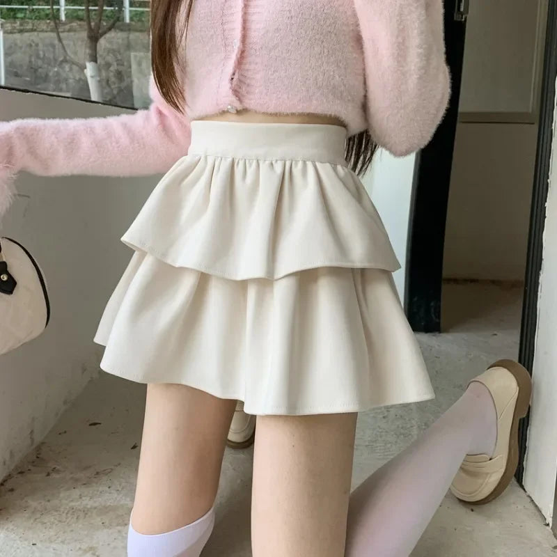 Elegant High-waist Ruffled Mini Skirt Beige on Luulla