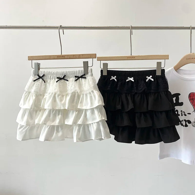 Ruffled Tiered Skirt With Bow Accents on Luulla