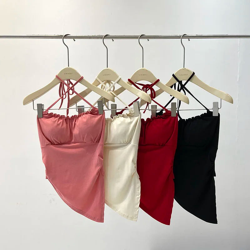 Asymmetrical Spaghetti Strap Crop Tops Collection on Luulla