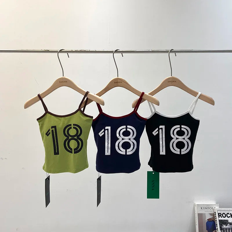 Trendy Numbered Spaghetti Strap Crop Tops Pack on Luulla