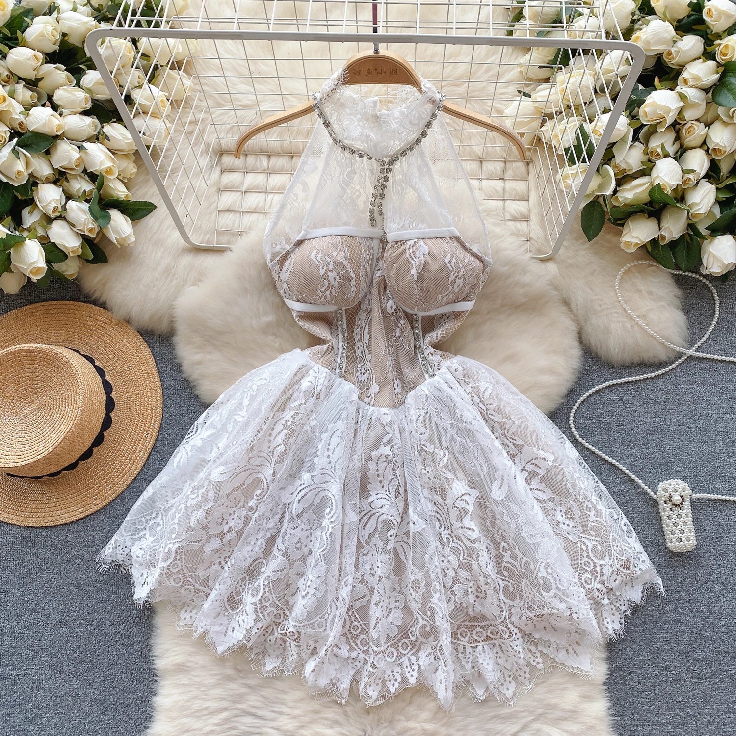 Elegant White Floral Lace Bridal Lingerie Set on Luulla